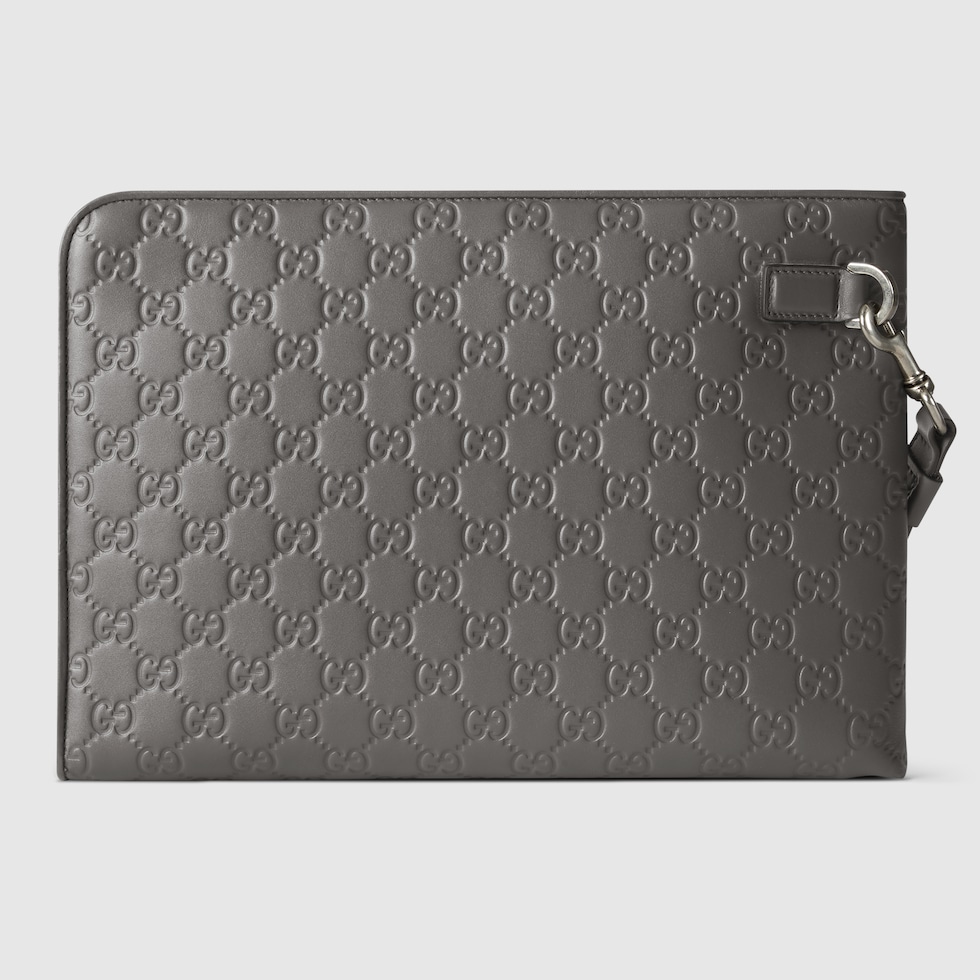 GG Emblem pouch in grey GG Supreme | GUCCI® US
