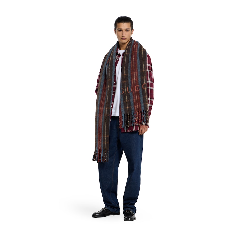 Wool scarf with Gucci logo in multicolour | GUCCI® IE