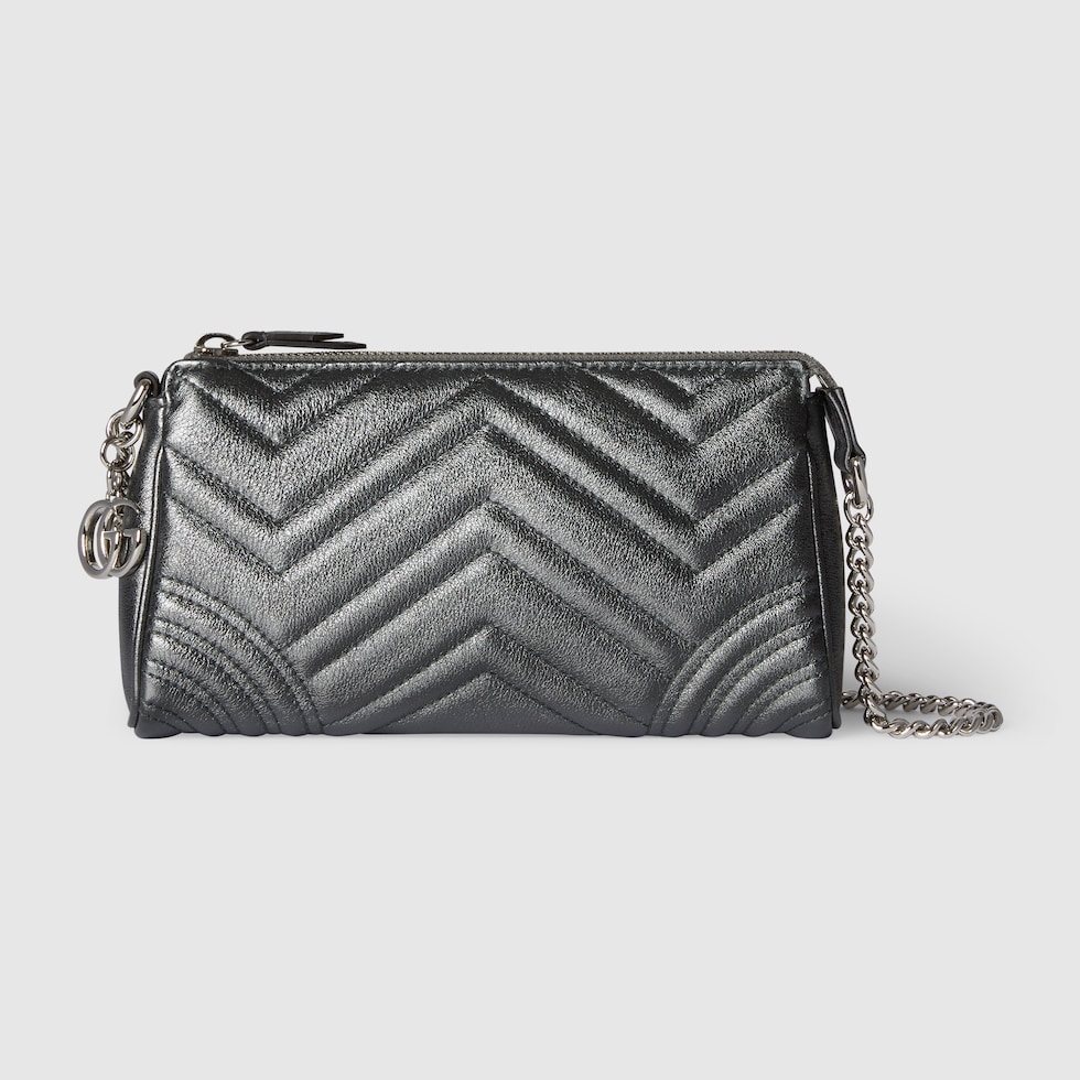 GG Marmont small shoulder bag in dark grey lamé leather | GUCCI® SG