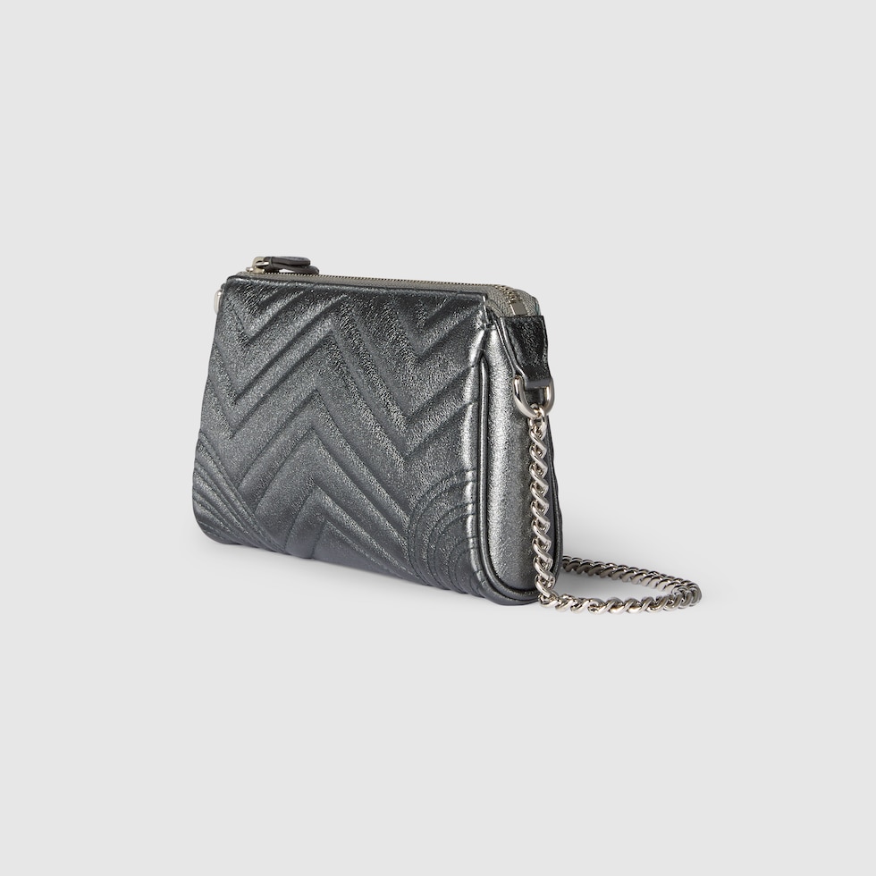 GG Marmont small shoulder bag in dark grey lamé leather | GUCCI® SG