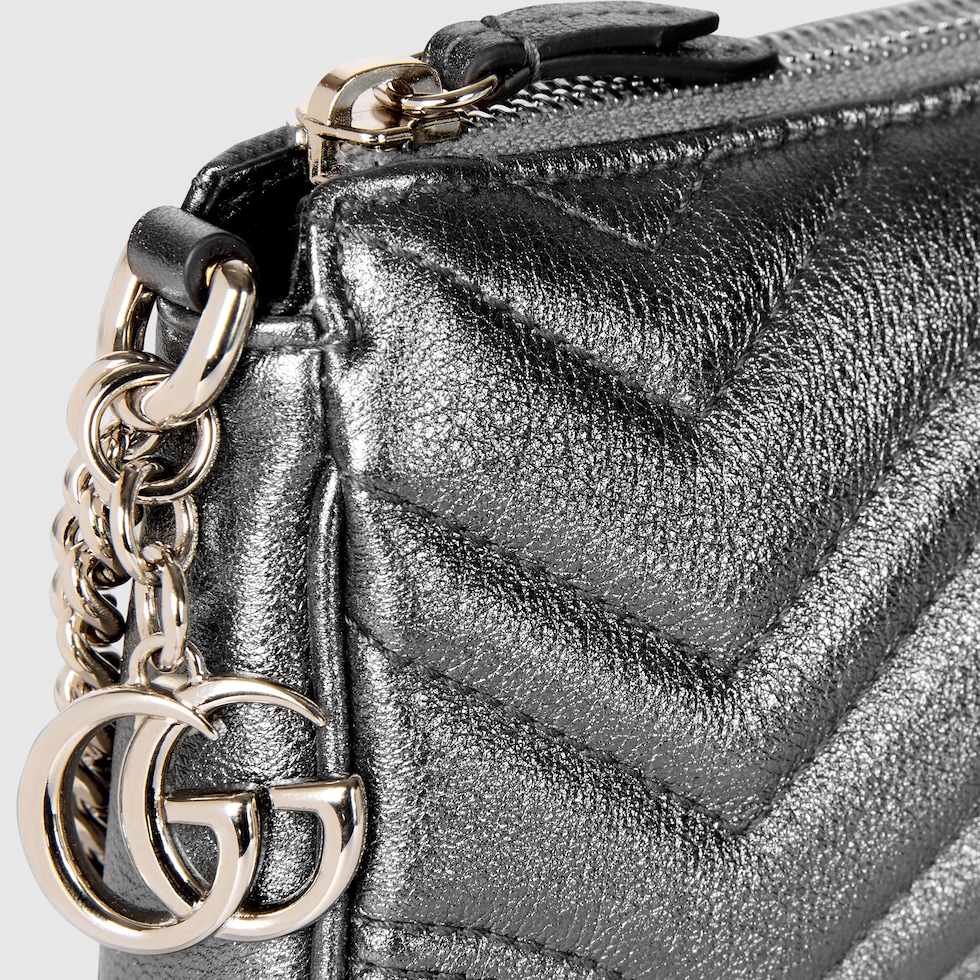 GG Marmont small shoulder bag in dark grey lamé leather | GUCCI® SG