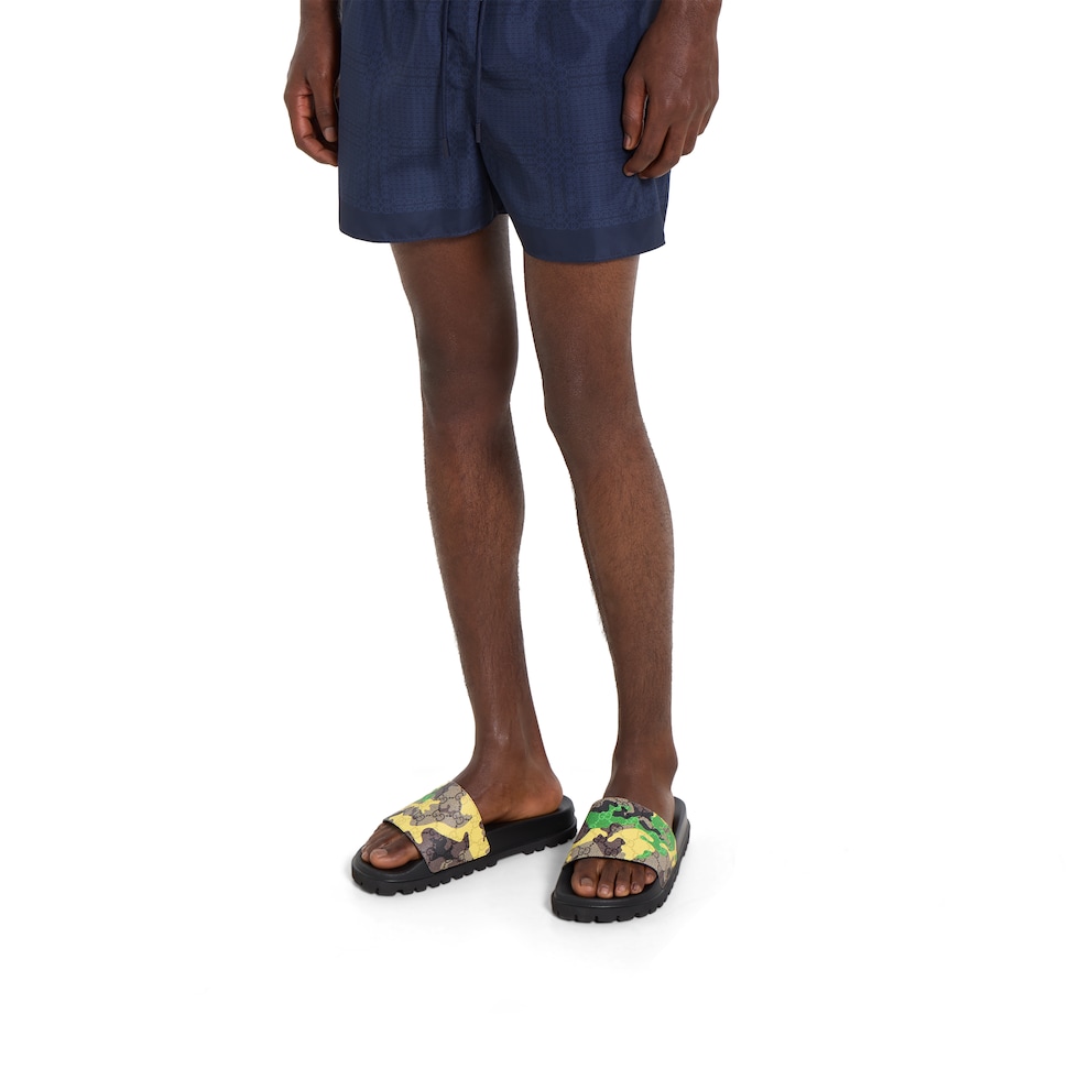 Men's lug-sole slide sandal in green and yellow GG fabric | GUCCI® ZA