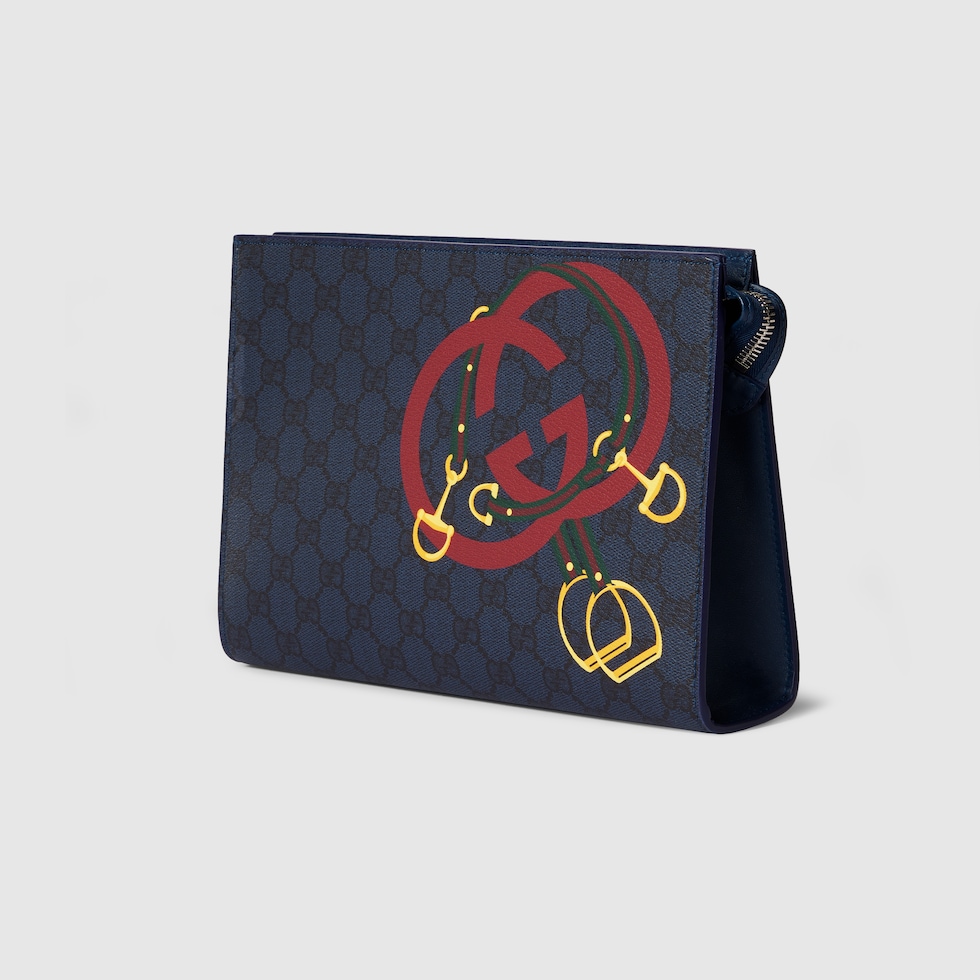 GG medium pouch with print in dark blue GG Supreme | GUCCI® UK
