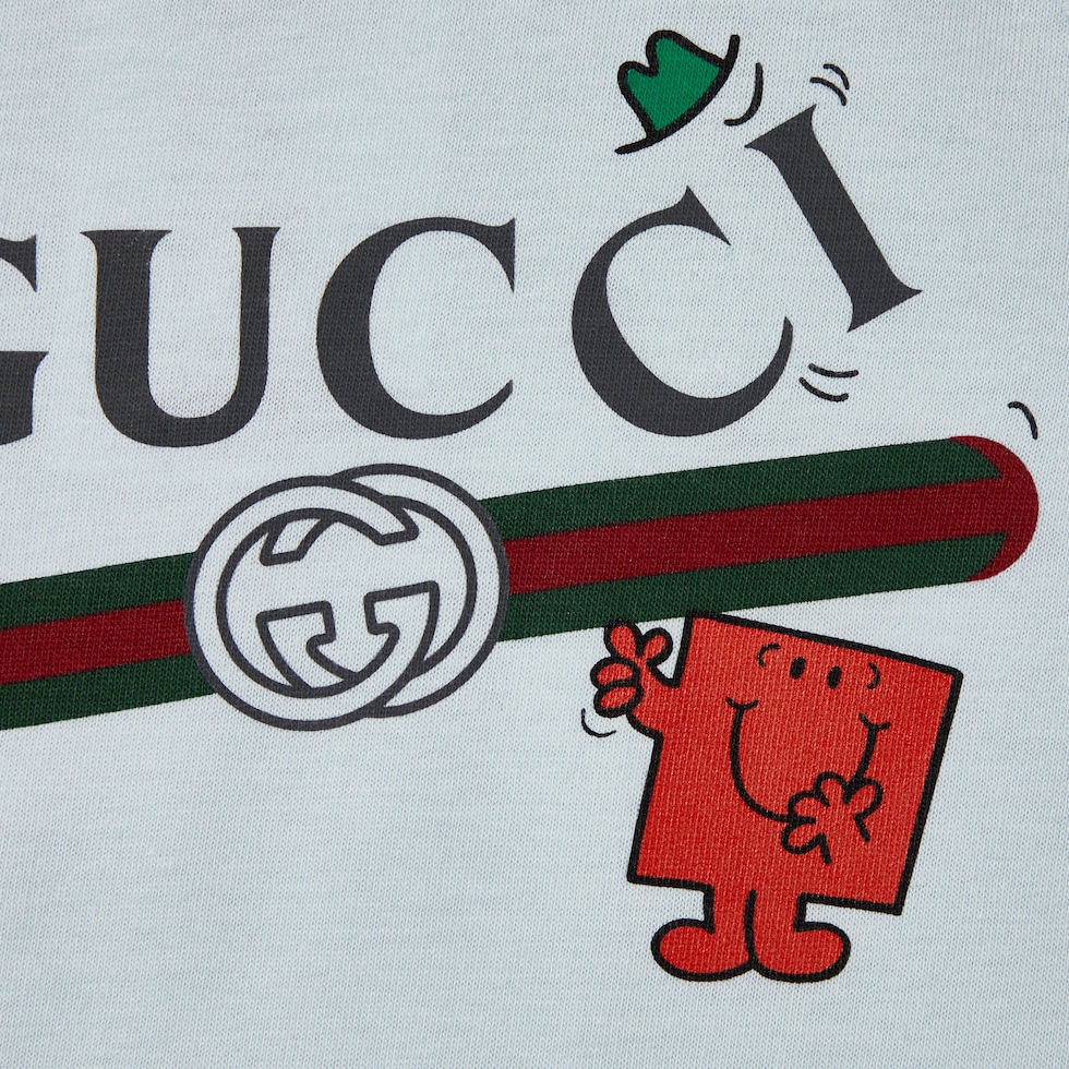 Baby cotton two-piece gift set with print in light blue | GUCCI® US