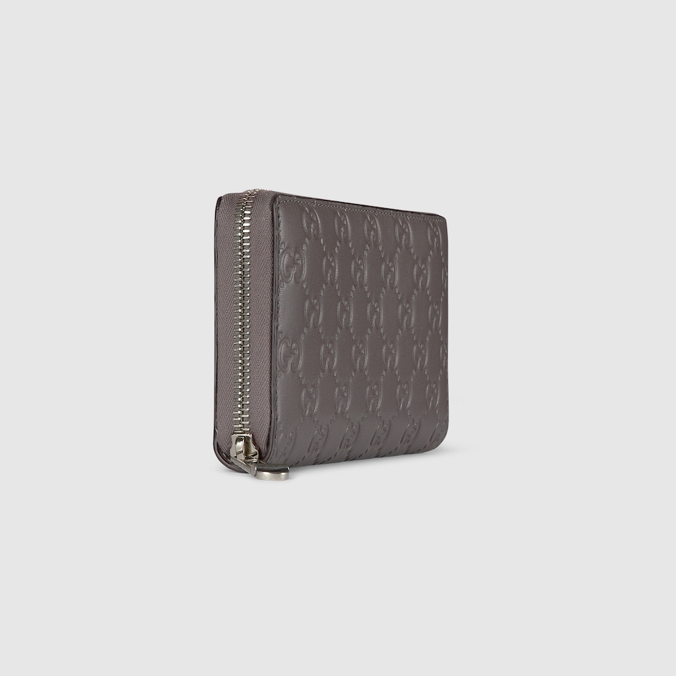 GG Emblem zip around wallet in grey GG leather | GUCCI® US