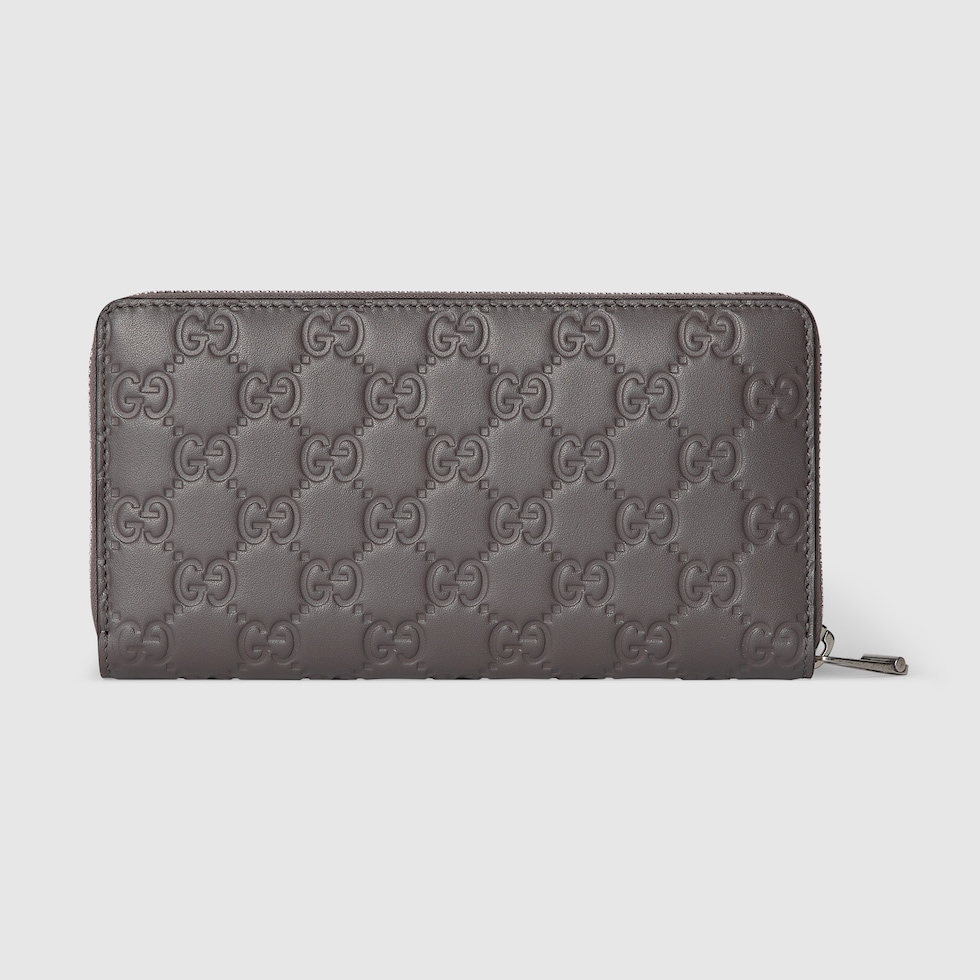 GG Emblem zip around wallet in grey GG leather | GUCCI® US