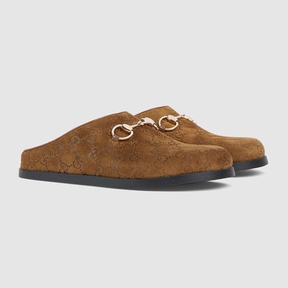 Women's mule with Horsebit in brown GG suede | GUCCI® US