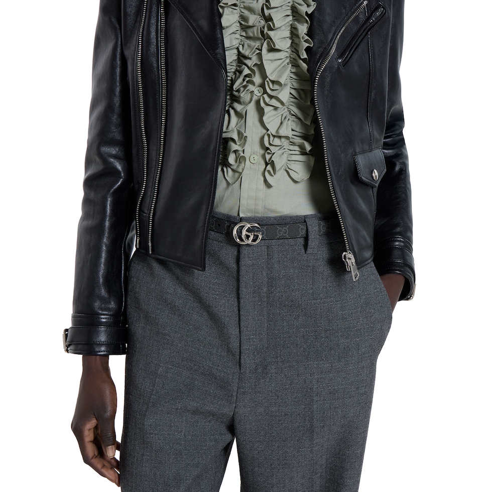 Reversible GG Marmont thin belt in black GG Supreme and black leather ...