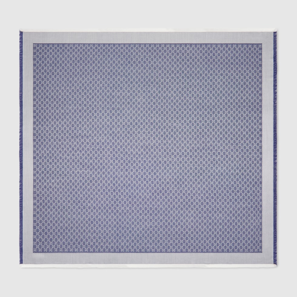GG silk wool shawl in white and blue | GUCCI® SG
