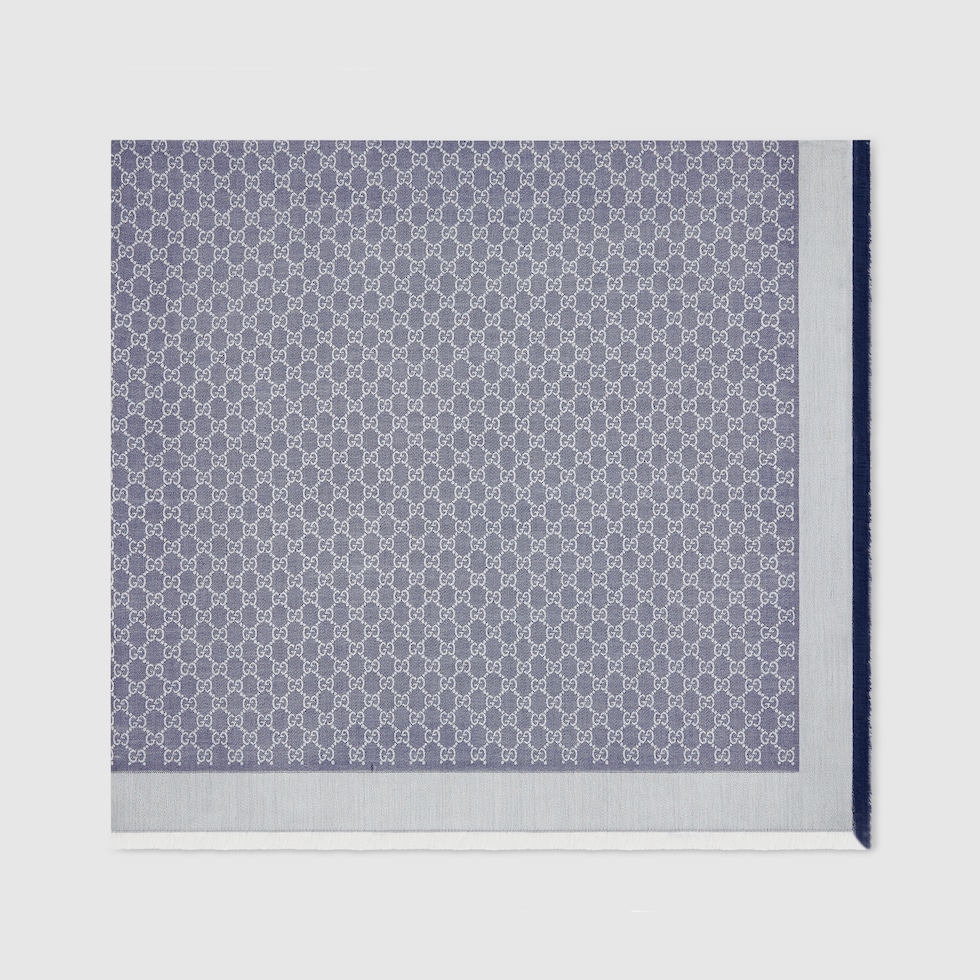 GG silk wool shawl in white and blue | GUCCI® SG