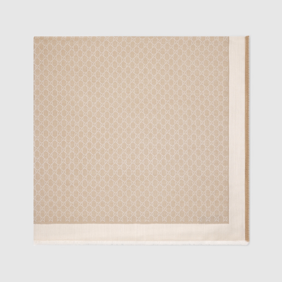 GG silk wool shawl in beige and white | GUCCI® SG