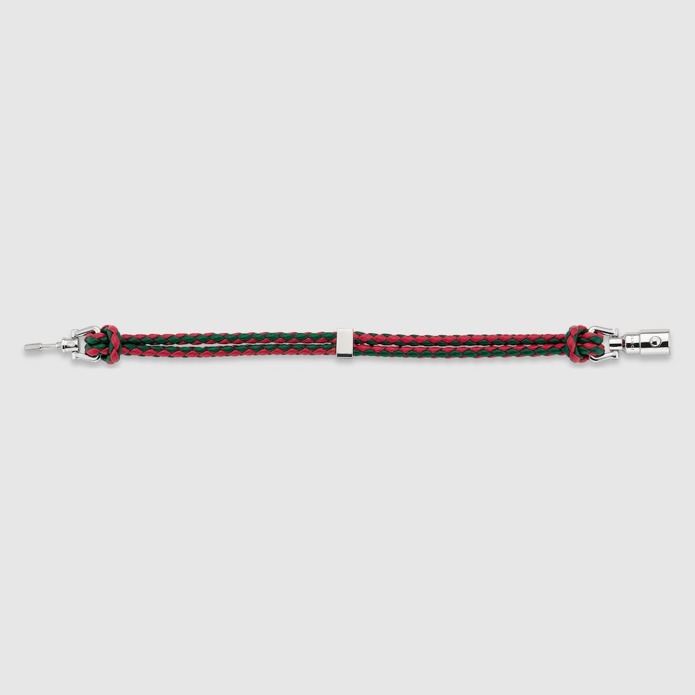 Pulsera trenzada con detalle de pistón en cuerda verde y roja | GUCCI® ES