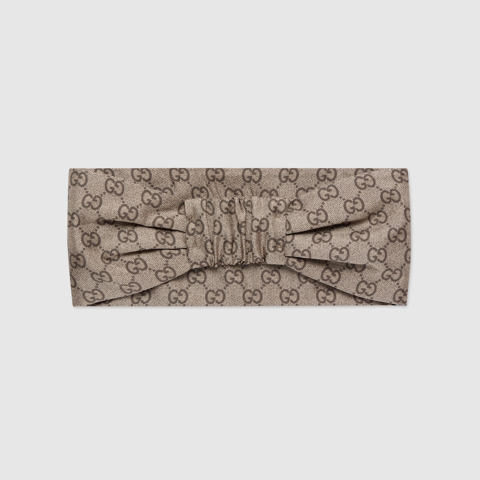 Printed silk twill headband in camel and light brown | GUCCI® AU