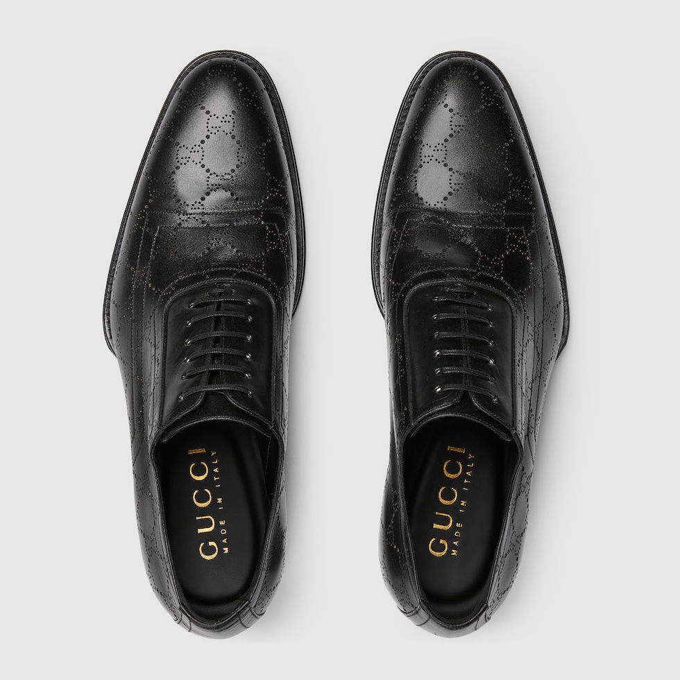 Men's lace-up shoe with lasered GG in black lasered GG leather | GUCCI® US