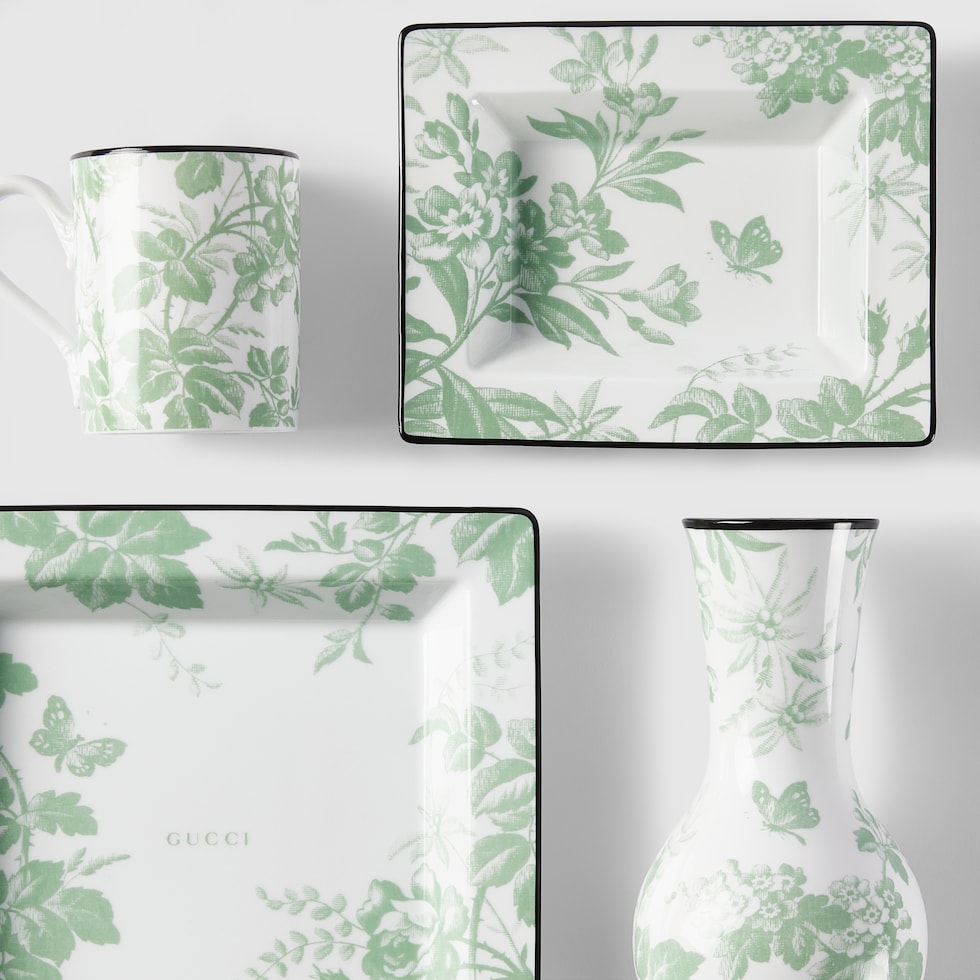 Herbarium print mug in white and green porcelain | GUCCI® ZA