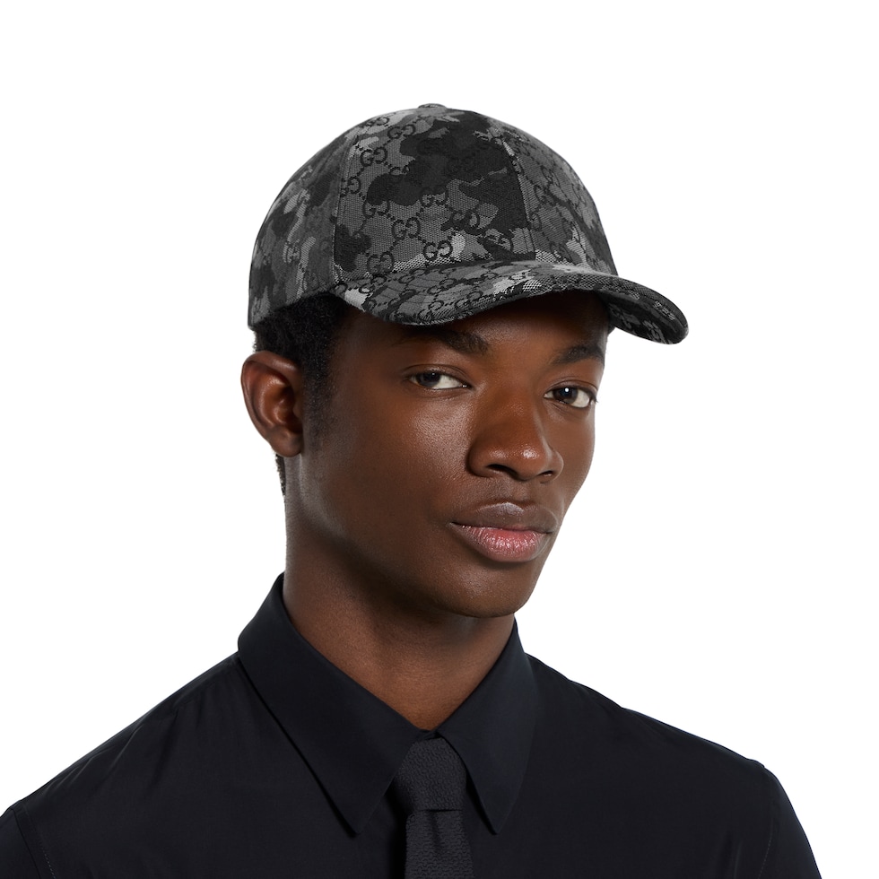 GG marbled canvas baseball hat in black and grey | GUCCI® AU