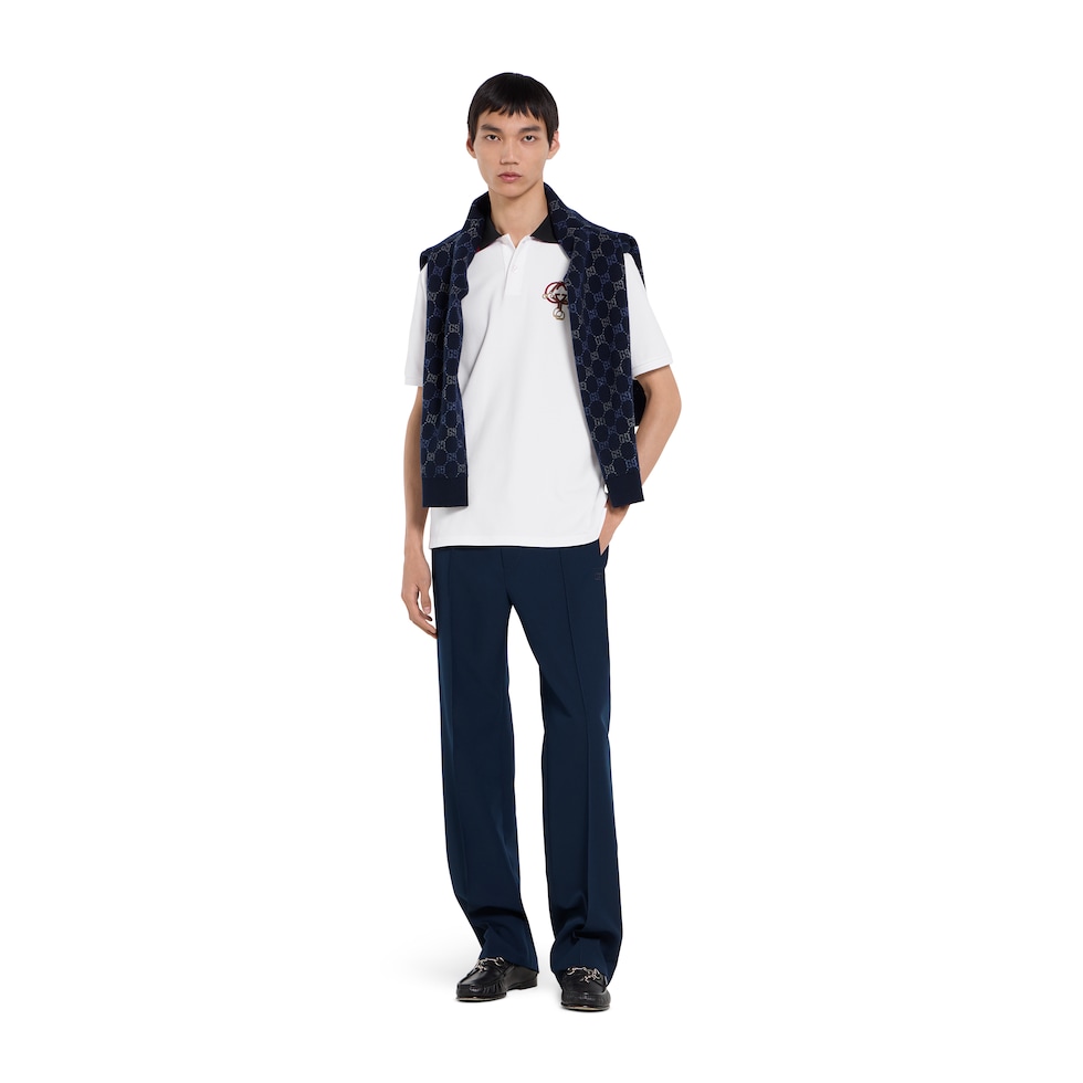 Cotton piquet polo shirt with embroidery in white | GUCCI® AU