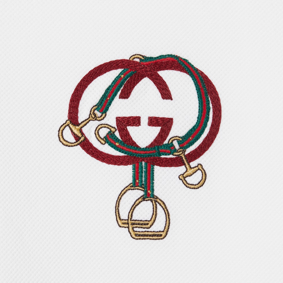 Cotton piquet polo shirt with embroidery in white | GUCCI® AU