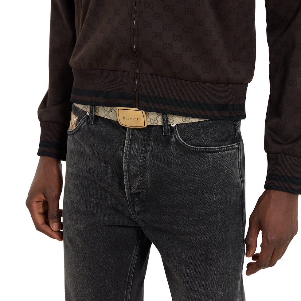 Belt with plaque buckle in beige and brown Supreme | GUCCI® UK
