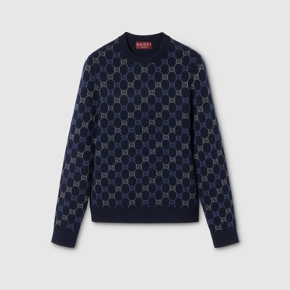Maglione in maglia di lana doppia GG in blu scuro | GUCCI® IT