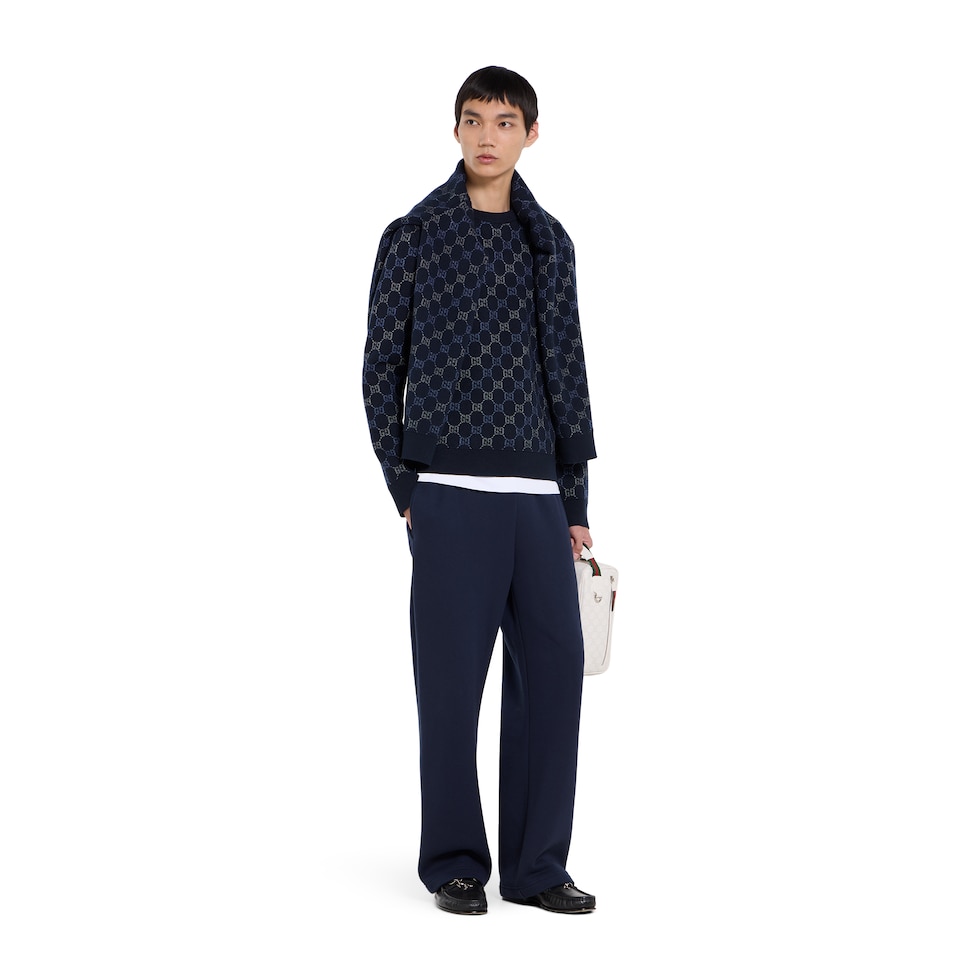 Maglione in maglia di lana doppia GG in blu scuro | GUCCI® IT