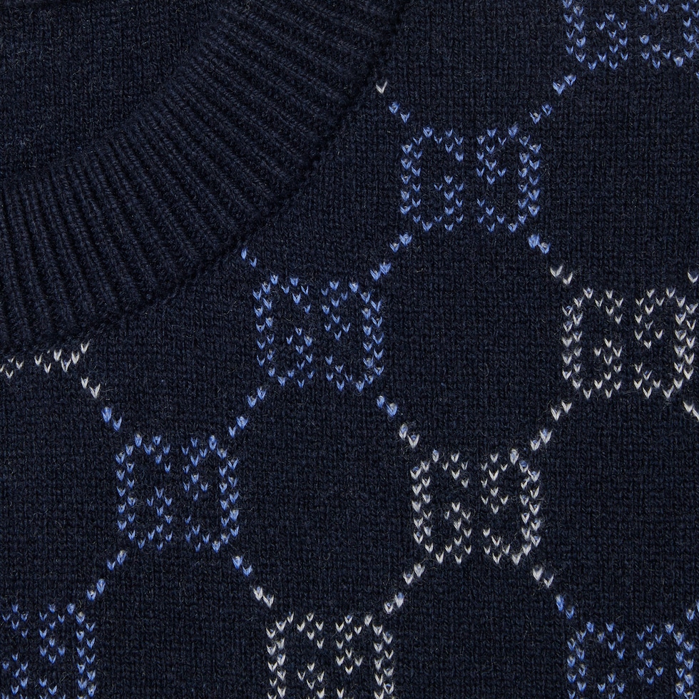 GG double wool knit sweater in dark blue | GUCCI® US