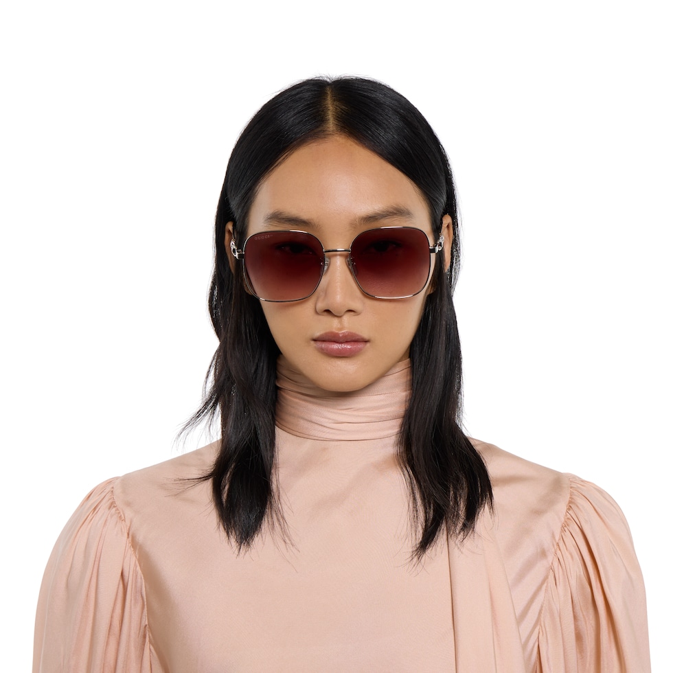 Square frame sunglasses in silver | GUCCI® SG