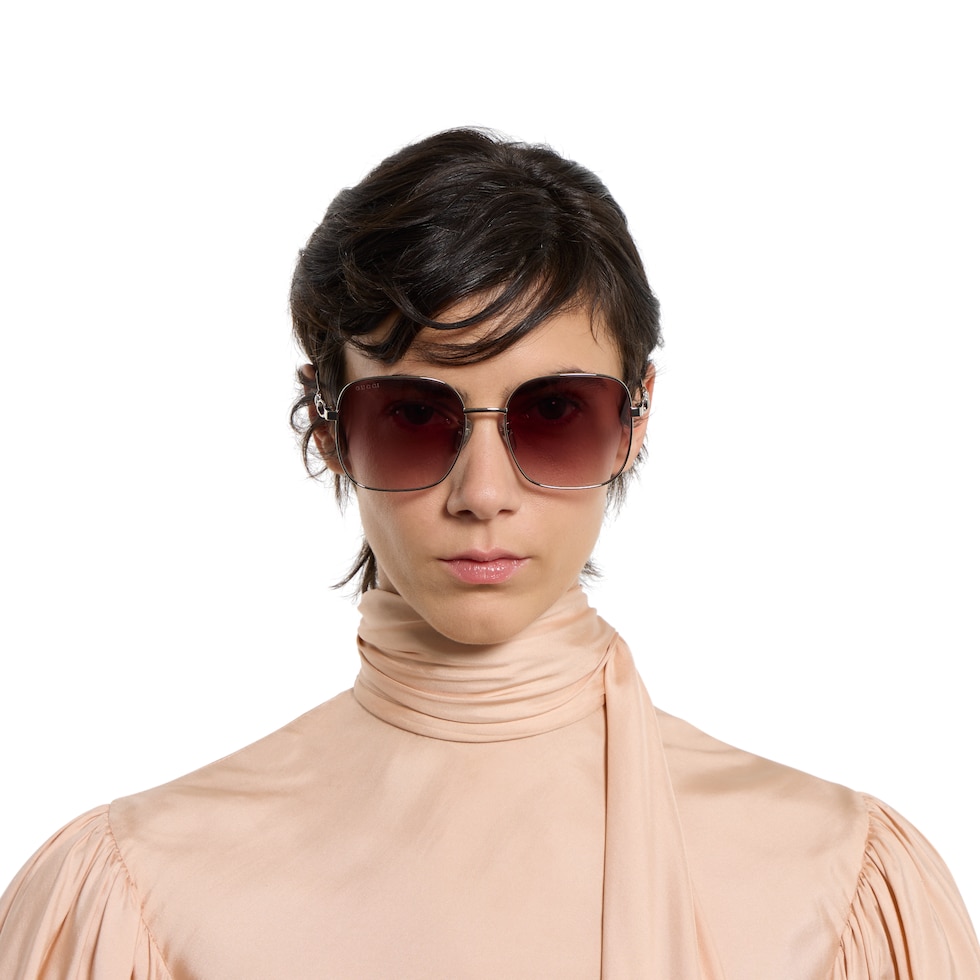 Square frame sunglasses in silver | GUCCI® SG