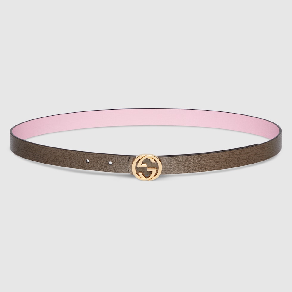 Reversible thin belt in pink and taupe leather | GUCCI® ZA