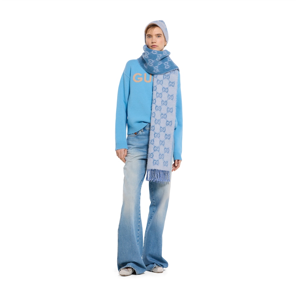 GG alpaca wool blend scarf in blue and light blue | GUCCI® ES