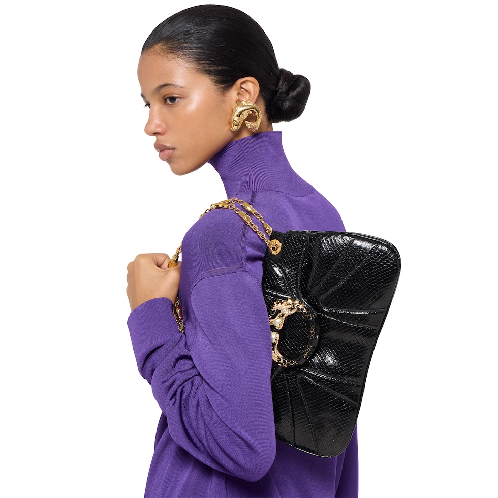 Python evening shoulder bag in black | GUCCI® US
