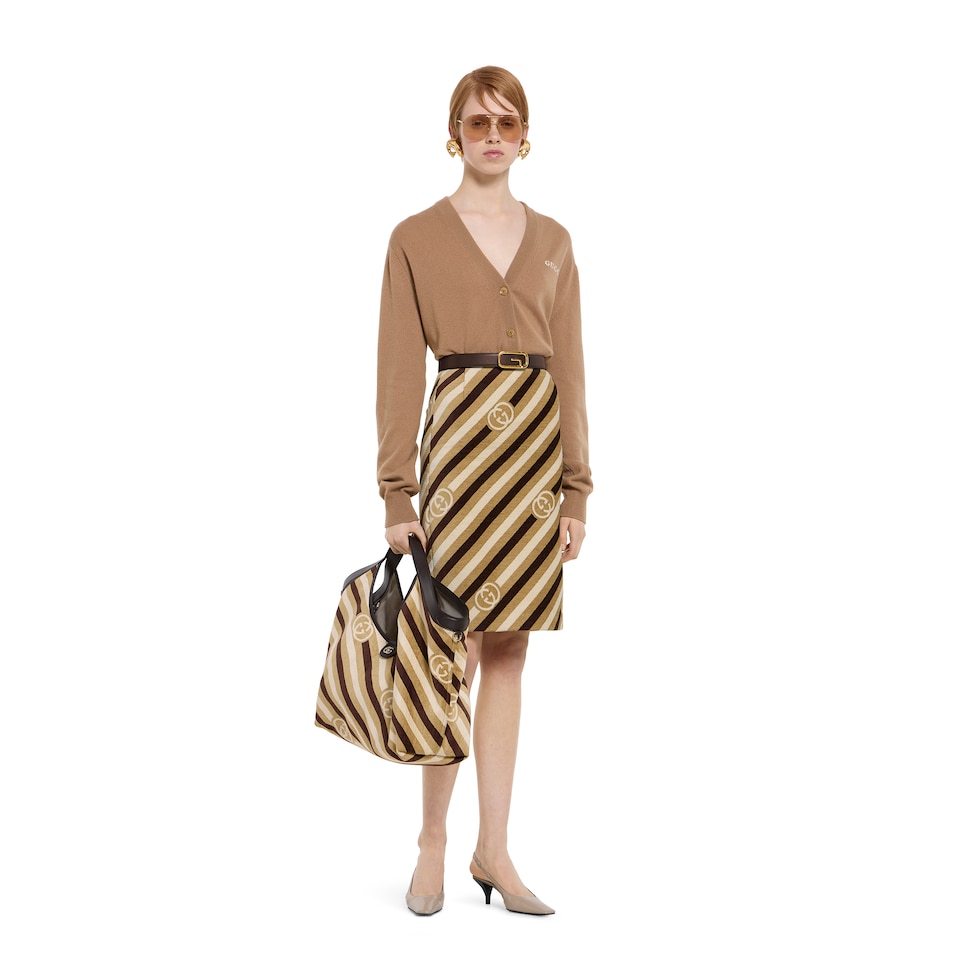 Cashmere cardigan with intarsia in camel | GUCCI® SG