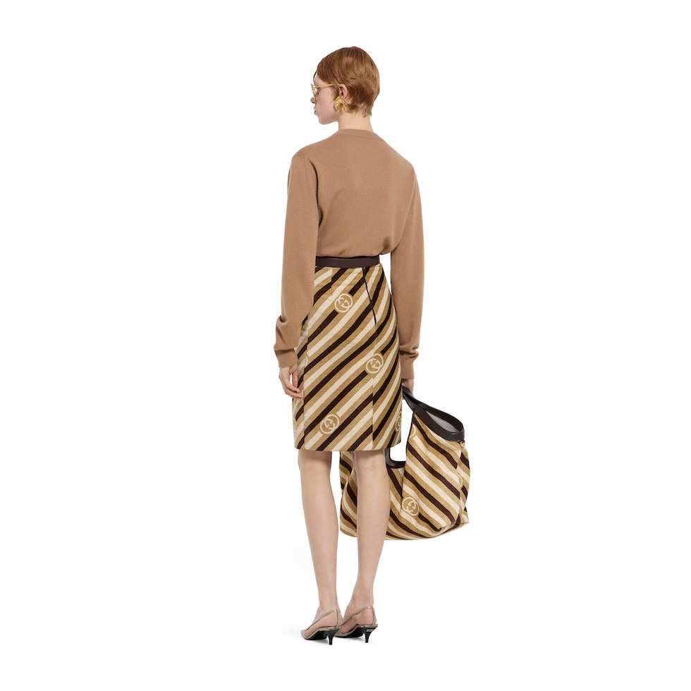 Cardigan in cashmere con intarsio in cammello | GUCCI® IT
