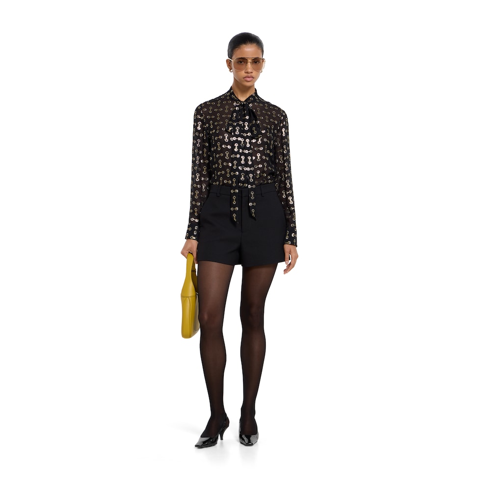 Wool sablé shorts with embroidery in black | GUCCI® US