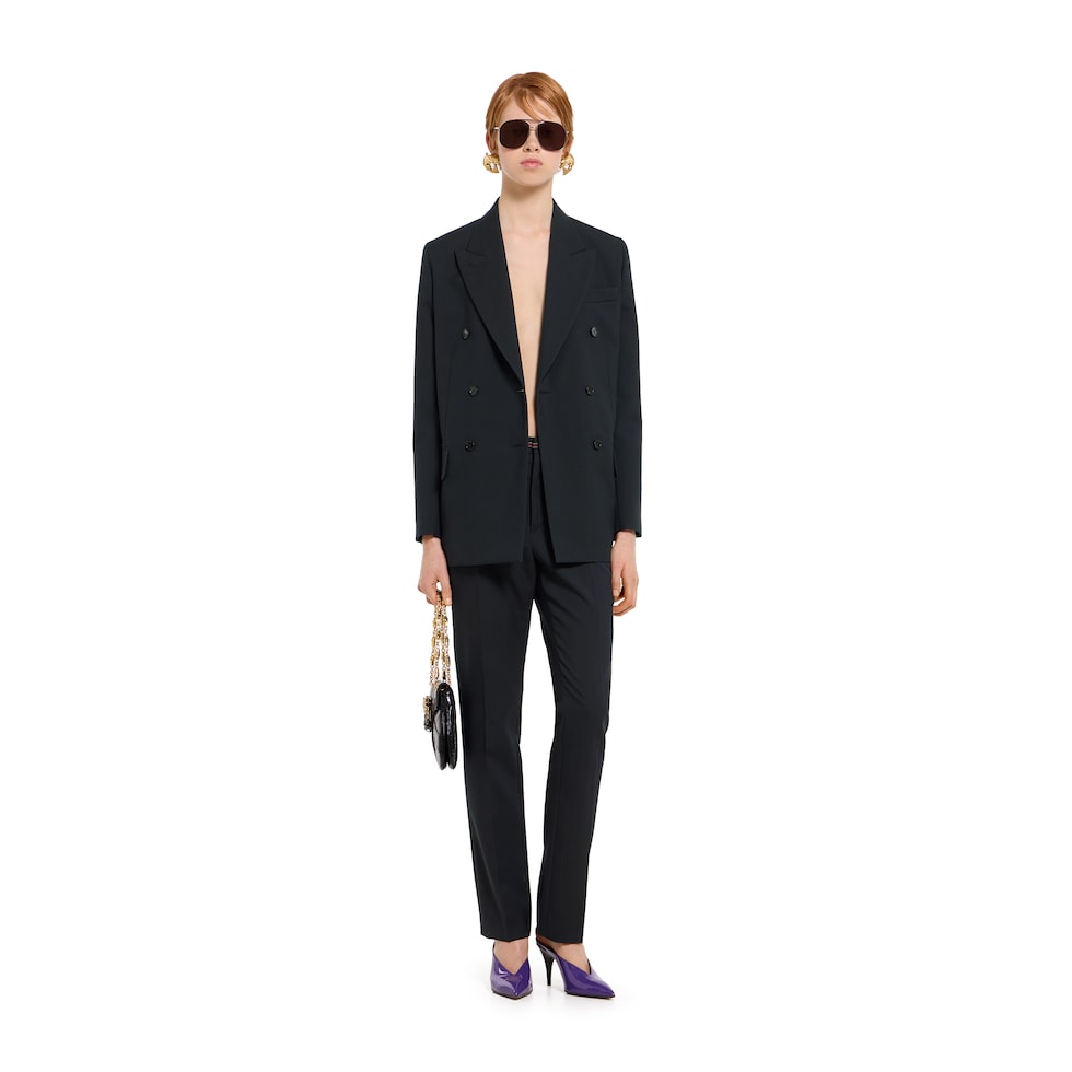 Double-breasted wool jacket in dark blue | GUCCI® US