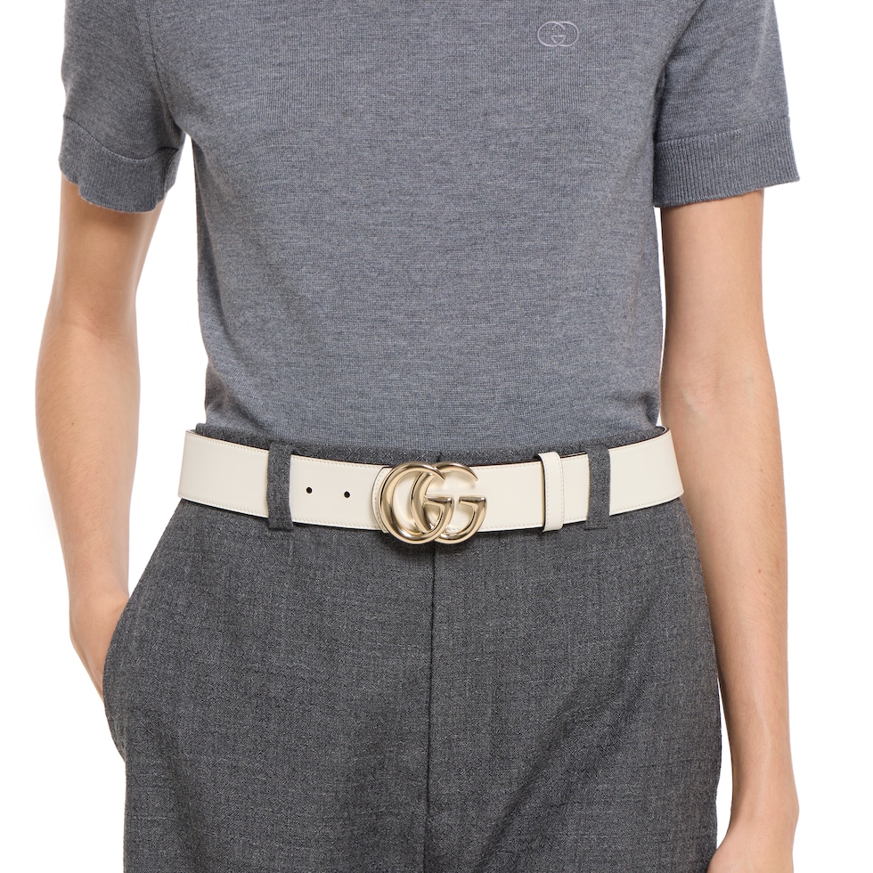 Reversible GG Marmont belt in white GG Supreme and leather | GUCCI® US