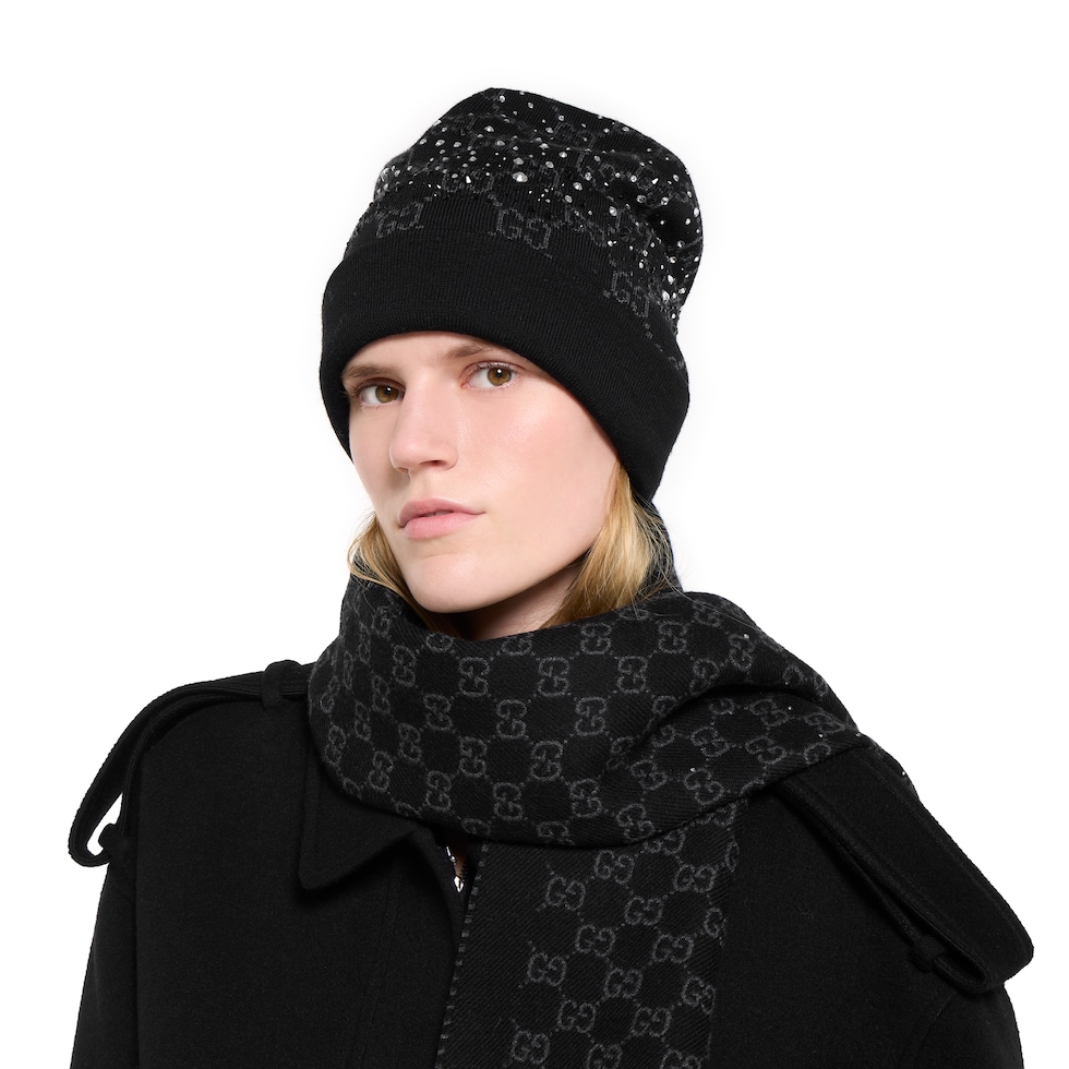 GG wool beanie hat with crystals in black | GUCCI® US