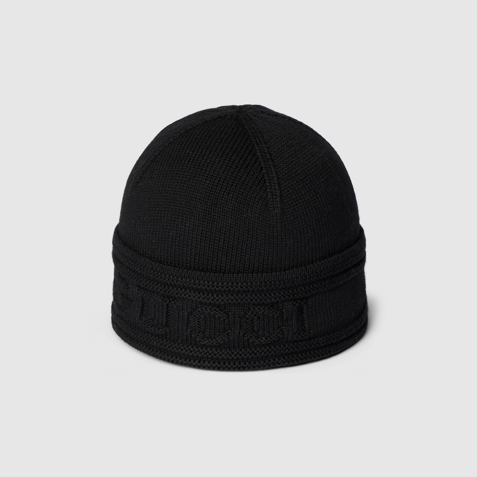 Knit wool hat with Gucci logo in black | GUCCI® US
