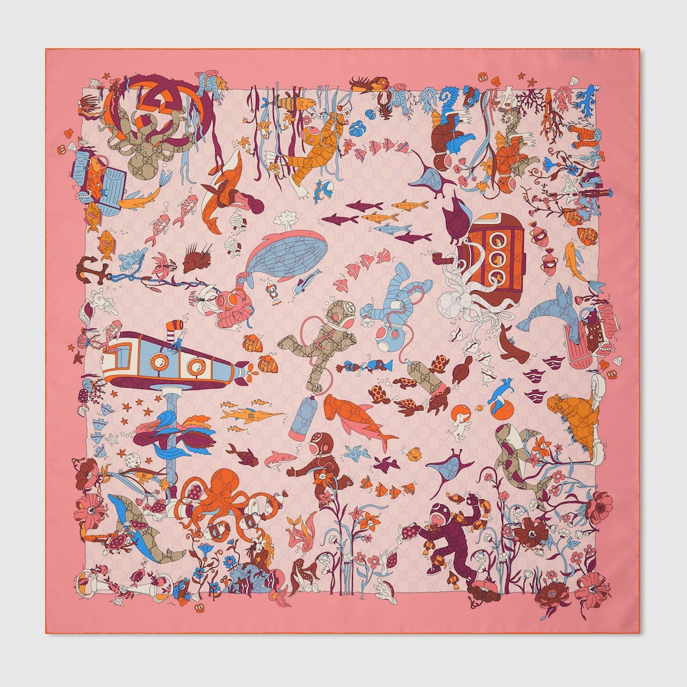 Printed silk carré in light pink | GUCCI® AU