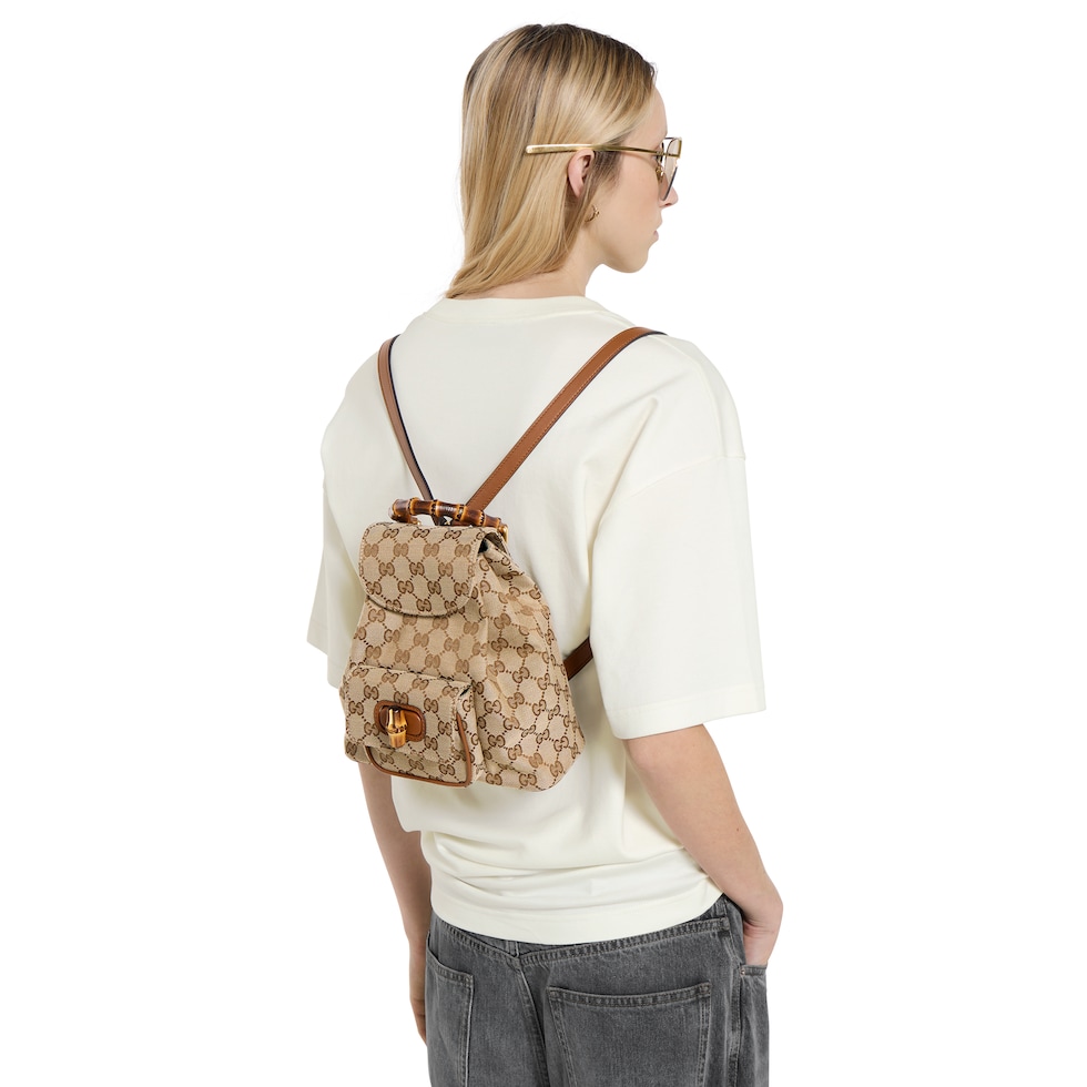 Bamboo small backpack in beige and brown GG canvas | GUCCI® SG
