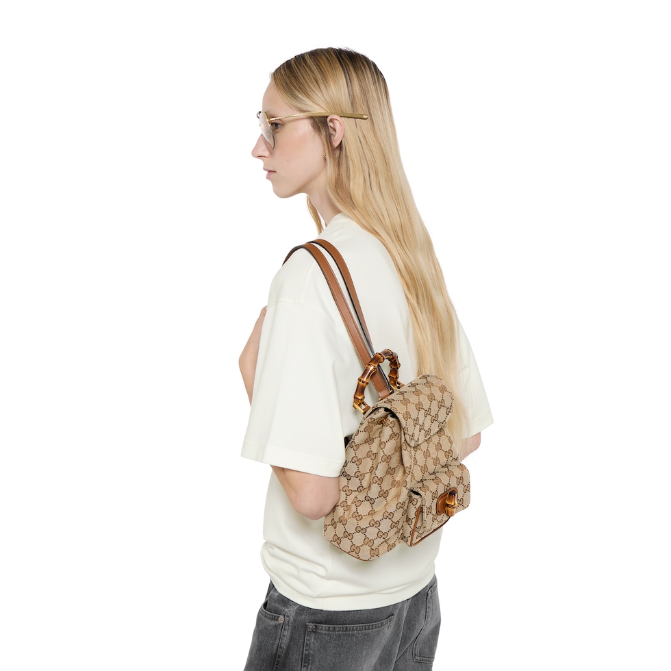 Bamboo small backpack in beige and brown GG canvas | GUCCI® SG