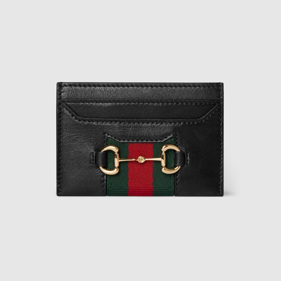 Gucci Horsebit Web card case in black leather | GUCCI® NL