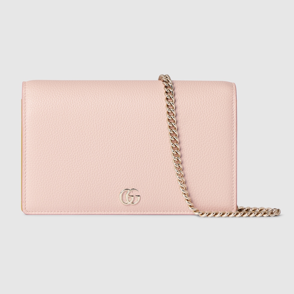Bi-colour GG Marmont wallet on chain in pink and yellow leather | GUCCI® DE