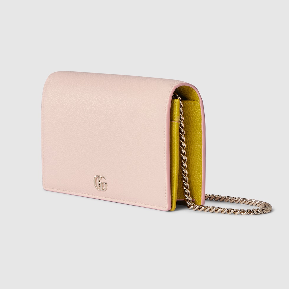Bi-colour GG Marmont wallet on chain in pink and yellow leather | GUCCI® DE