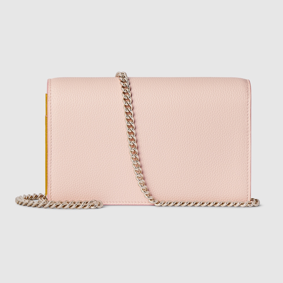 Bi-colour GG Marmont wallet on chain in pink and yellow leather | GUCCI® AU