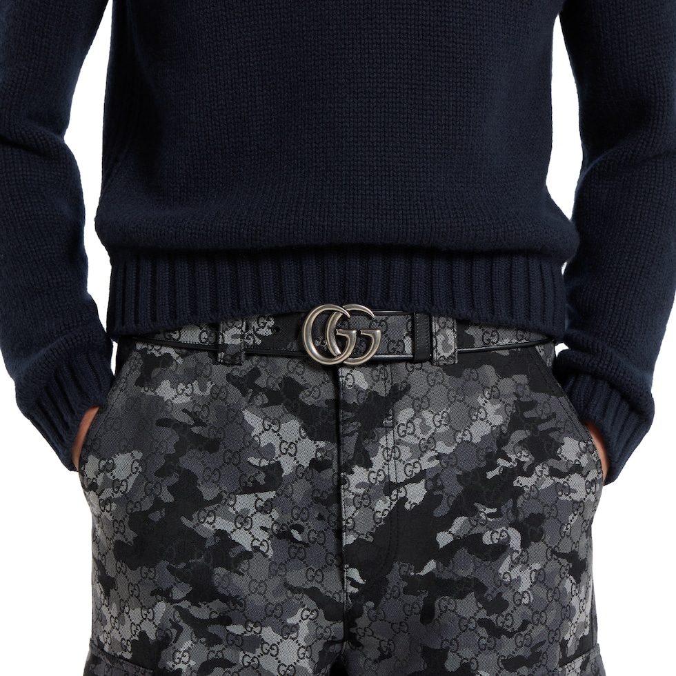 GG Marmont belt in black camouflage GG canvas | GUCCI® FR