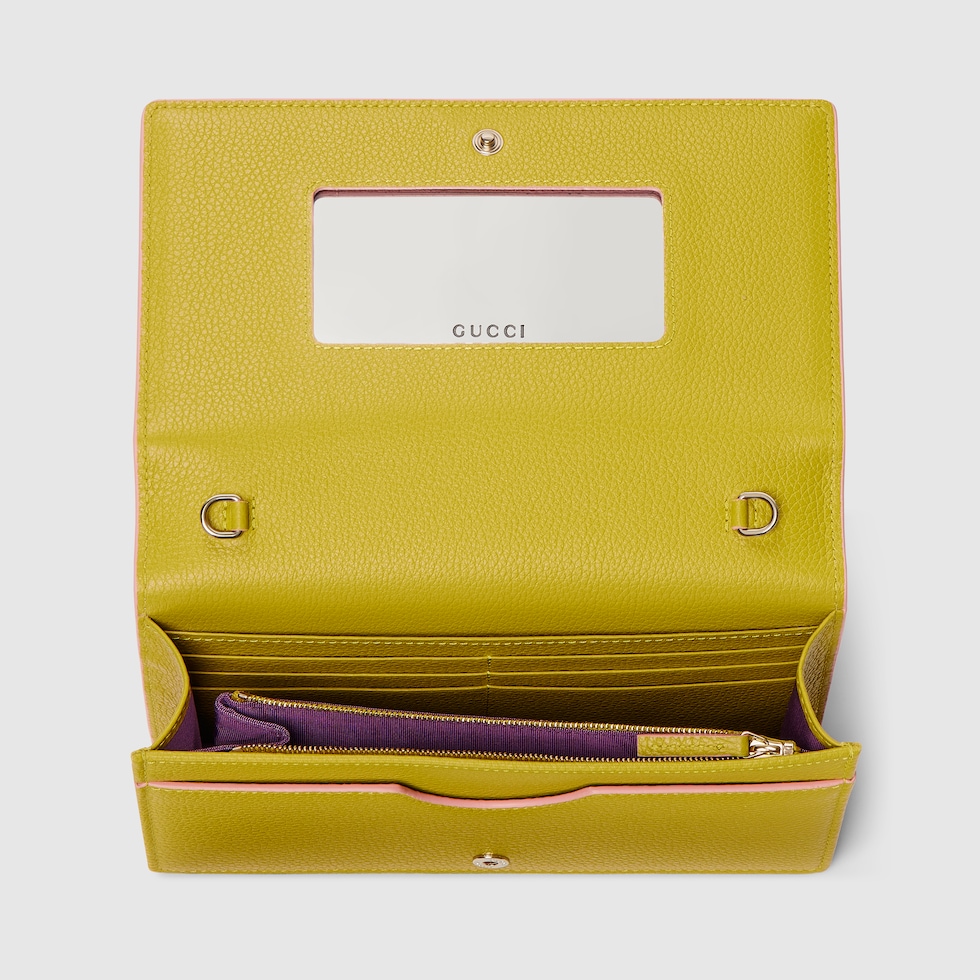 Bi-colour GG Marmont wallet on chain in pink and yellow leather | GUCCI® AU