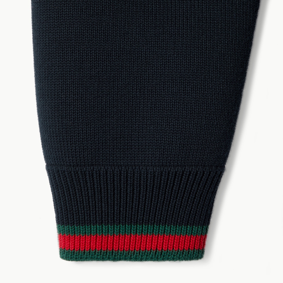 Nappa leather and knit bomber jacket in navy | GUCCI® US