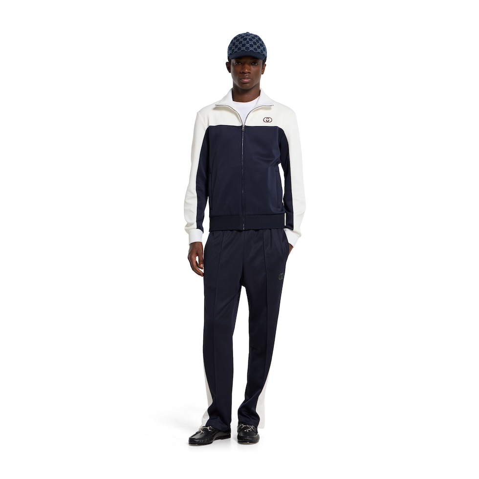 Veste zippée en jersey technique en bleu et blanc | GUCCI® FR