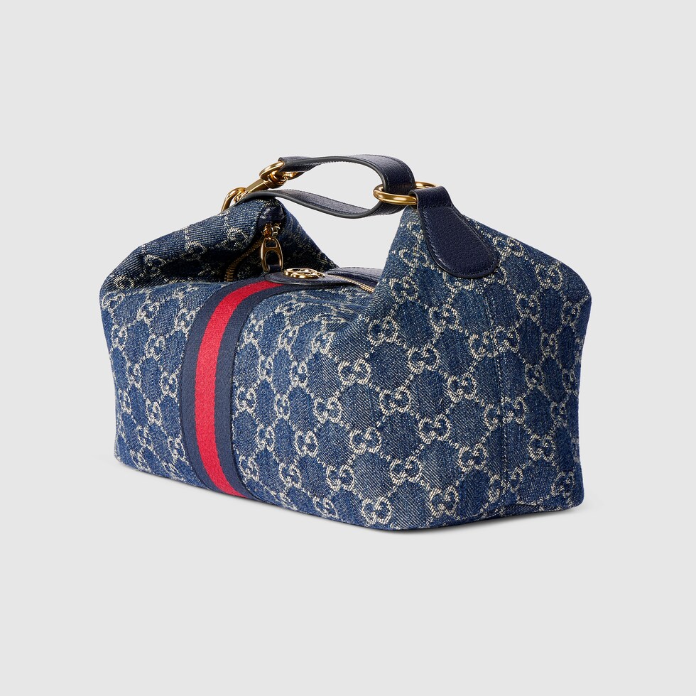 Gucci Vanity medium top handle bag in blue and white GG denim | GUCCI® US